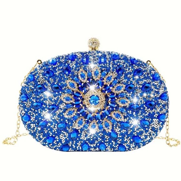 Bags | Jeweled Evening Bag In Blue | Poshmark